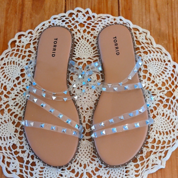 torrid | Shoes | Torrid Metallic Studded Strap Sandals With Clear ...